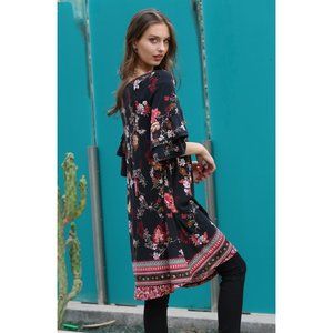 Angie | Dresses | Angie Floral Double Ruffle Sleeve Dress Black | Poshmark